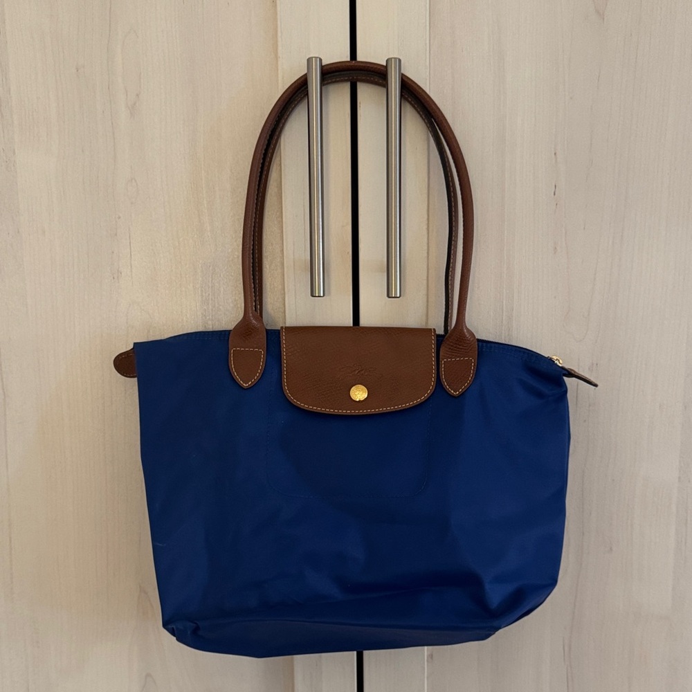 Longchamp Blue Tote With Brown Details - Gem